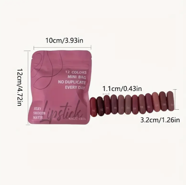 12pcs Mini Capsule Lipstick Set Long-Lasting Matte 12 Colors Variety ...