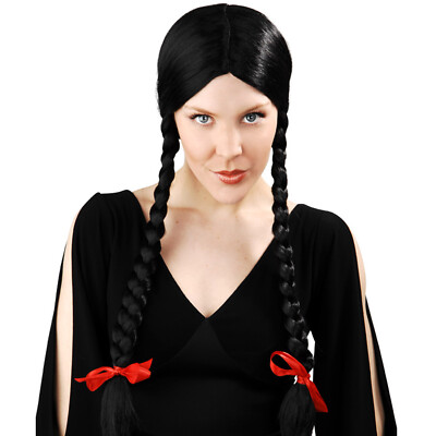 Black Plaits Braids Wig School Girl Halloween Indian Wednesday Addams ...