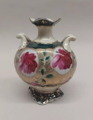ANTIQUE NIPPON VASE HEAVILY COVERED MORIAGE GOLD BEADS HAND PAINTED ...