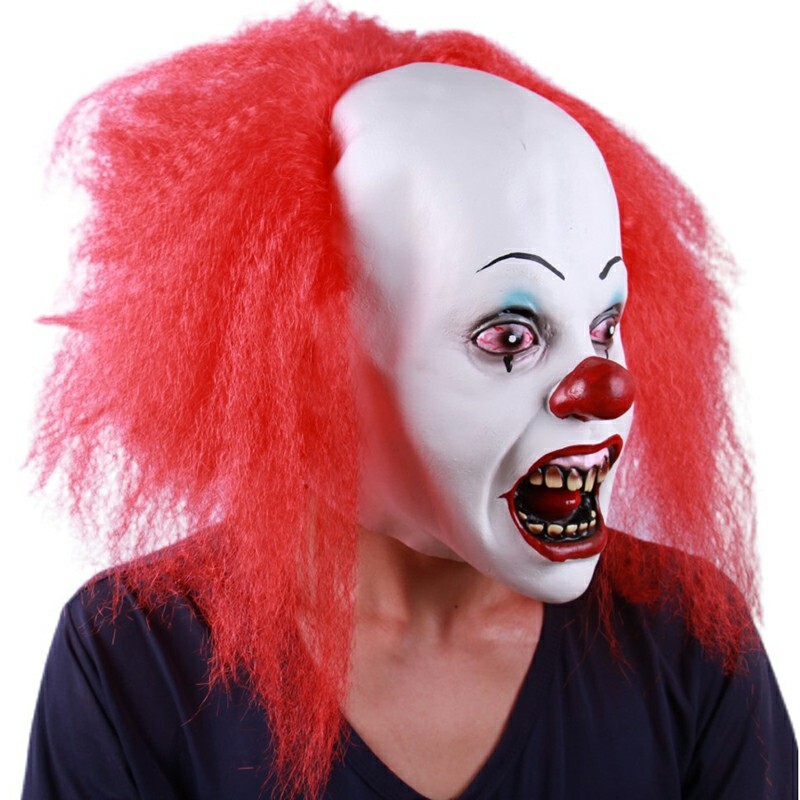 Mask Clown Killer Halloween Costume Horror Cosplay Scary With Hair ...
