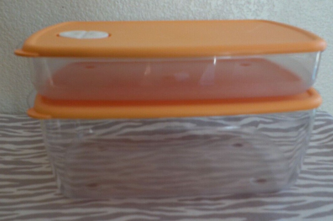 Tupperware Rectangle Rock N’ Serve Set Sheer w/ Orange Seals Set of 2 ...