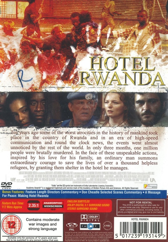 Hotel Rwanda (2004) DVD, Don Cheadle, Sophie Okonedo, Joaquin Phoenix ...