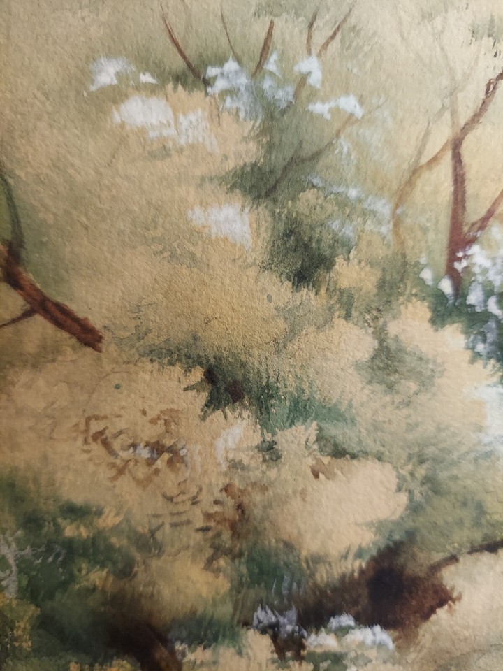 Vintage rural country spring painting Americana landscape farm house ...