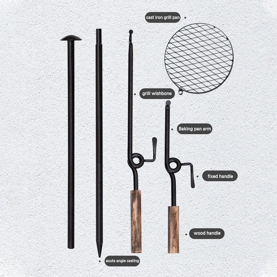 ༝Outdoor Barbecue Grill Stand Assemblable Cast Iron Grill Net And Arm ...