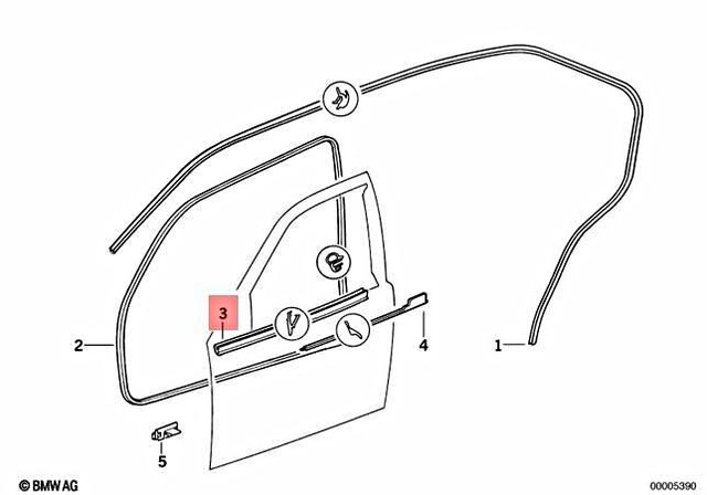 BMW E36 Sedan Left Front Interior Window Channel Felt Guide Sills ...