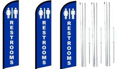Restrooms Windless Flag With Hybrid Pole set 3 pack | eBay