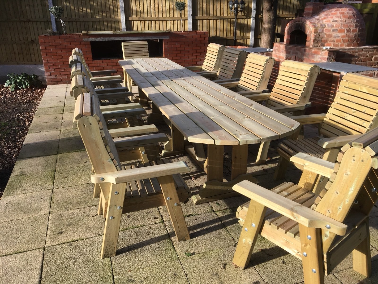 Large Wooden garden table and chairs set solid patio furniture ...