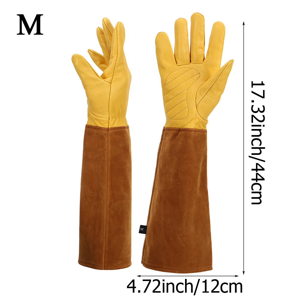 Cowhide Leather Gloves Heavy Duty Thorn Proof Gauntlet Gardening Long ...