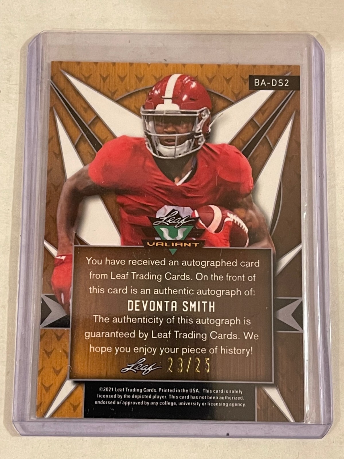 2021 Leaf Valiant - Devonta Smith #BA-DS2 Purple /25 (AU, RC) for sale ...