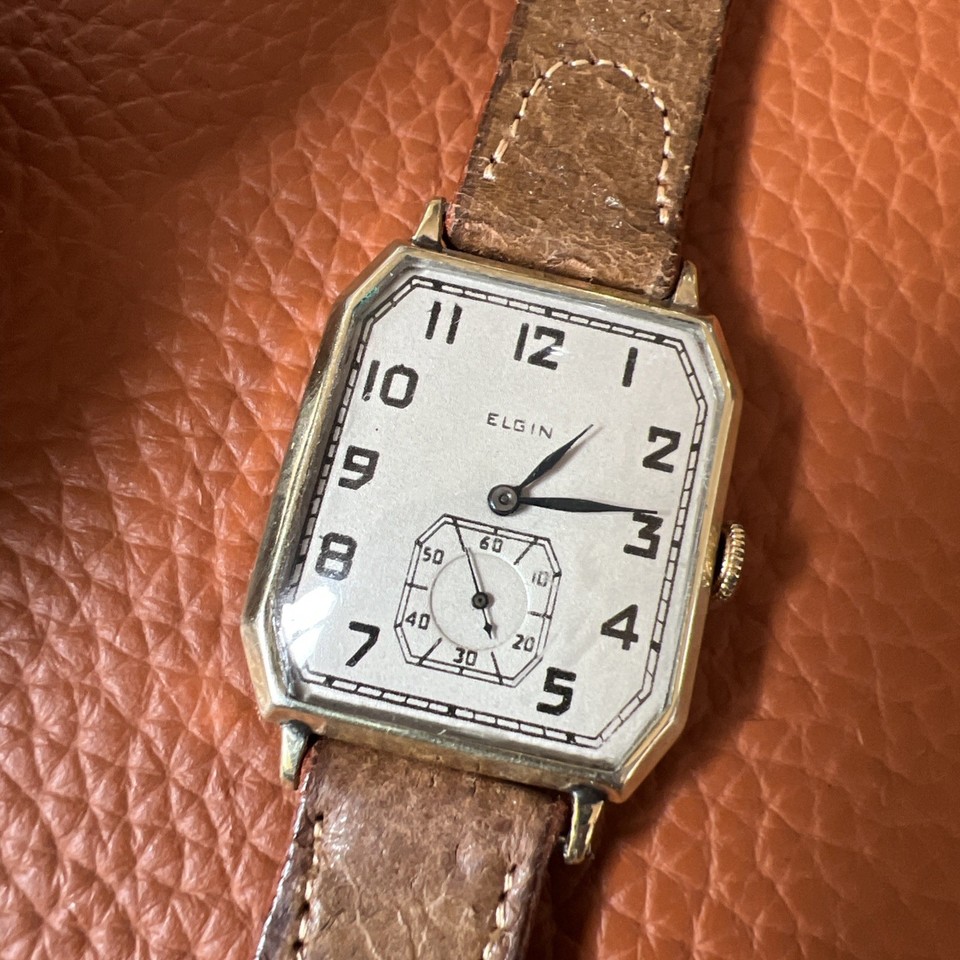 Vintage Men’s Rare Elgin Deco Tank 14k Green Gold Filled 6/0e Serviced ...