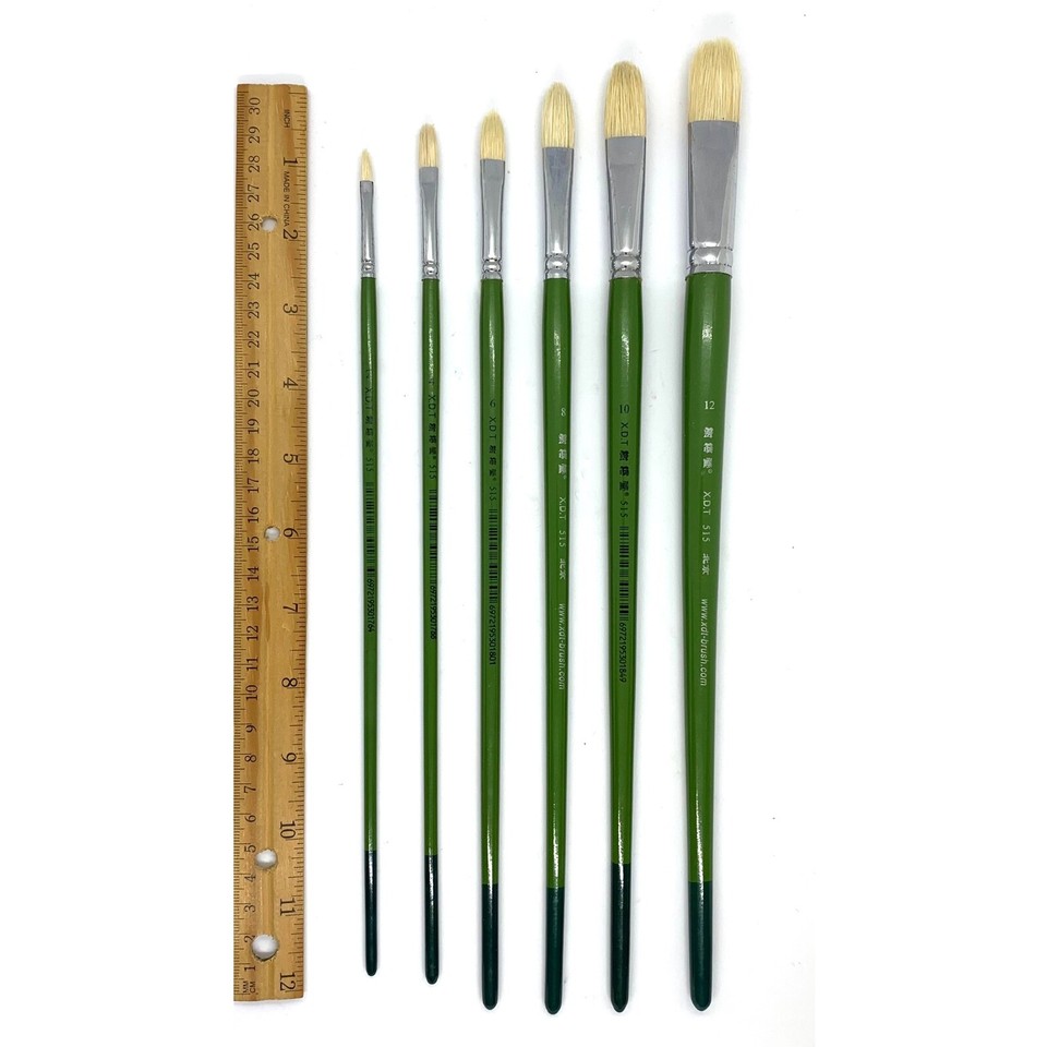 XDT#515 Filbert Art Brush Set 6Pc #2#4#6#8#10#12 Hog Acrylic Oil ...