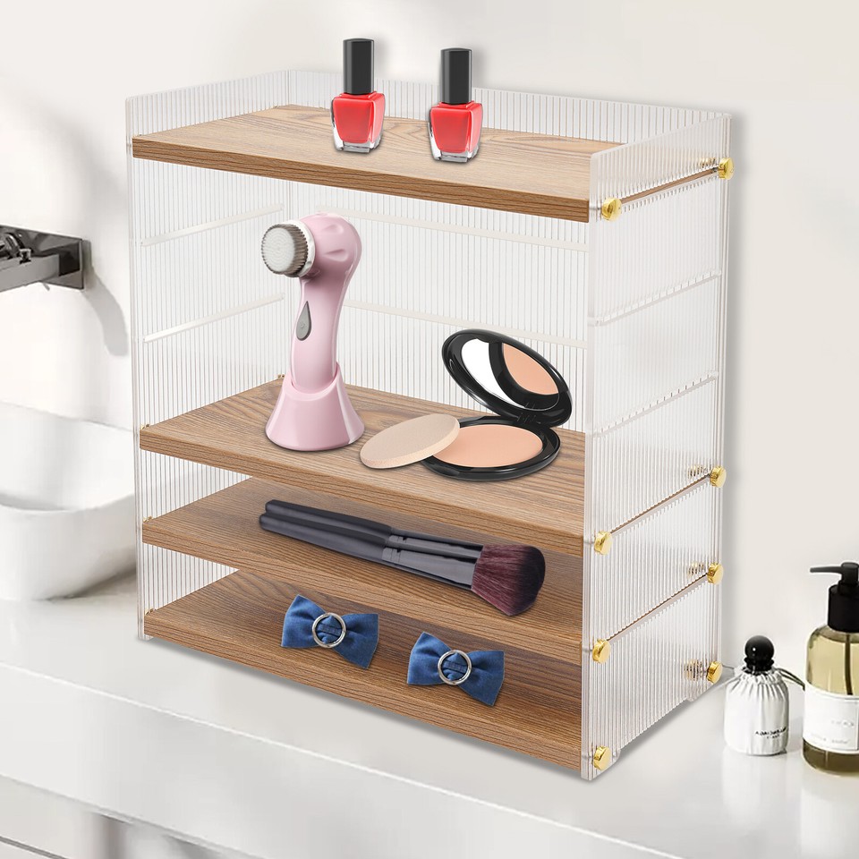 4 Tier Desk Organizer, Desktop Storage Cabinet, Storage Box Wood ...