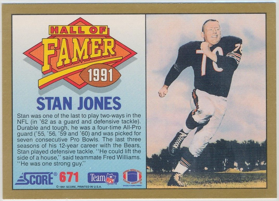 Stan Jones - Chicago Bears - 1991 Score Football - Hall Of Famer - #671 ...