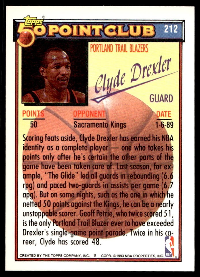 1992 Topps #212 Clyde Drexler 50P Portland Trail Blazers | eBay