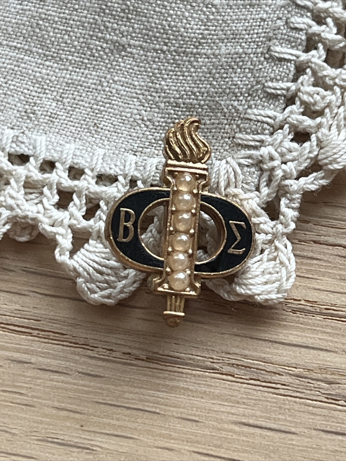 Vintage Beta Sigma Phi Sorority Pin Seed Pearl, Exemplar Torch Gold ...