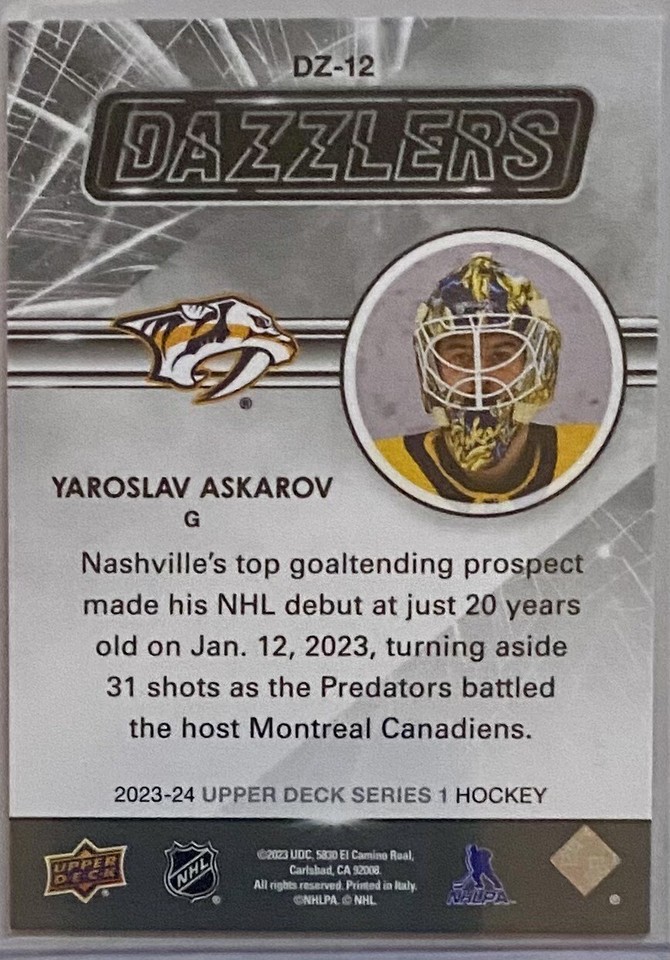 2023-24 Upper Deck Series 1 Dazzlers Orange #DZ-12 YAROSLAV ASKAROV ...