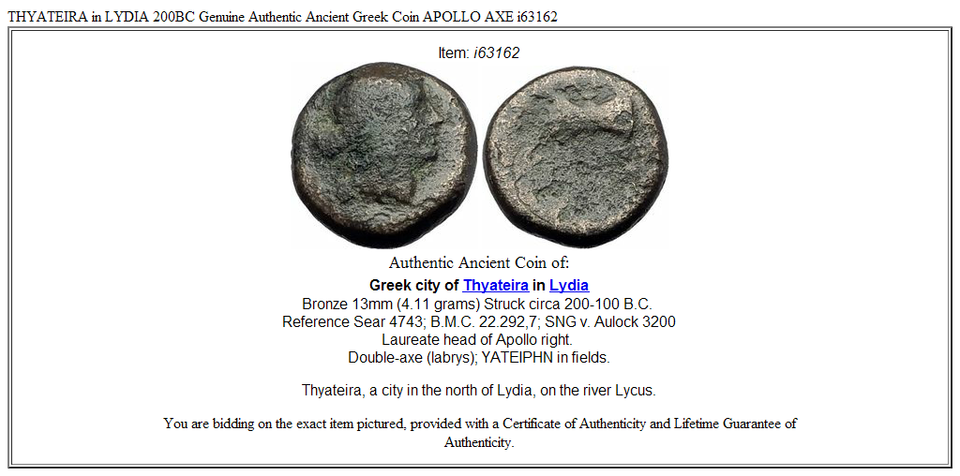 THYATEIRA in LYDIA 200BC Genuine Authentic Ancient Greek Coin APOLLO ...