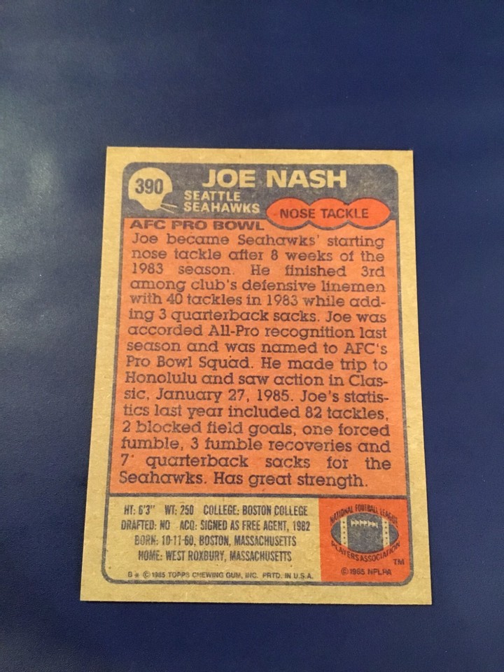 1985 Topps # 390 JOE NASH Rookie Boston College Seattle Seahawks | eBay
