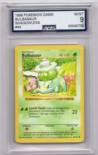 BULBASAUR SHADOWLESS #44 POKEMON LENGTH ERROR! AGS #00040735 GRADED ...