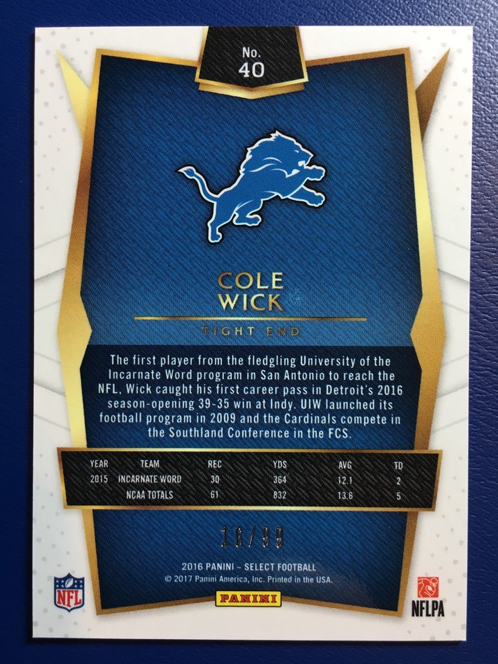 COLE WICK 2016 Panini Select RED PRIZM PARALLEL #D 16/99 | eBay