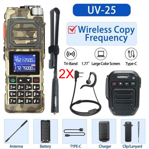 2X UV-25 WALKIE-TALKIE 10W 136-174&220-260&400-520MHZ TRI-BAND TWO WAY ...