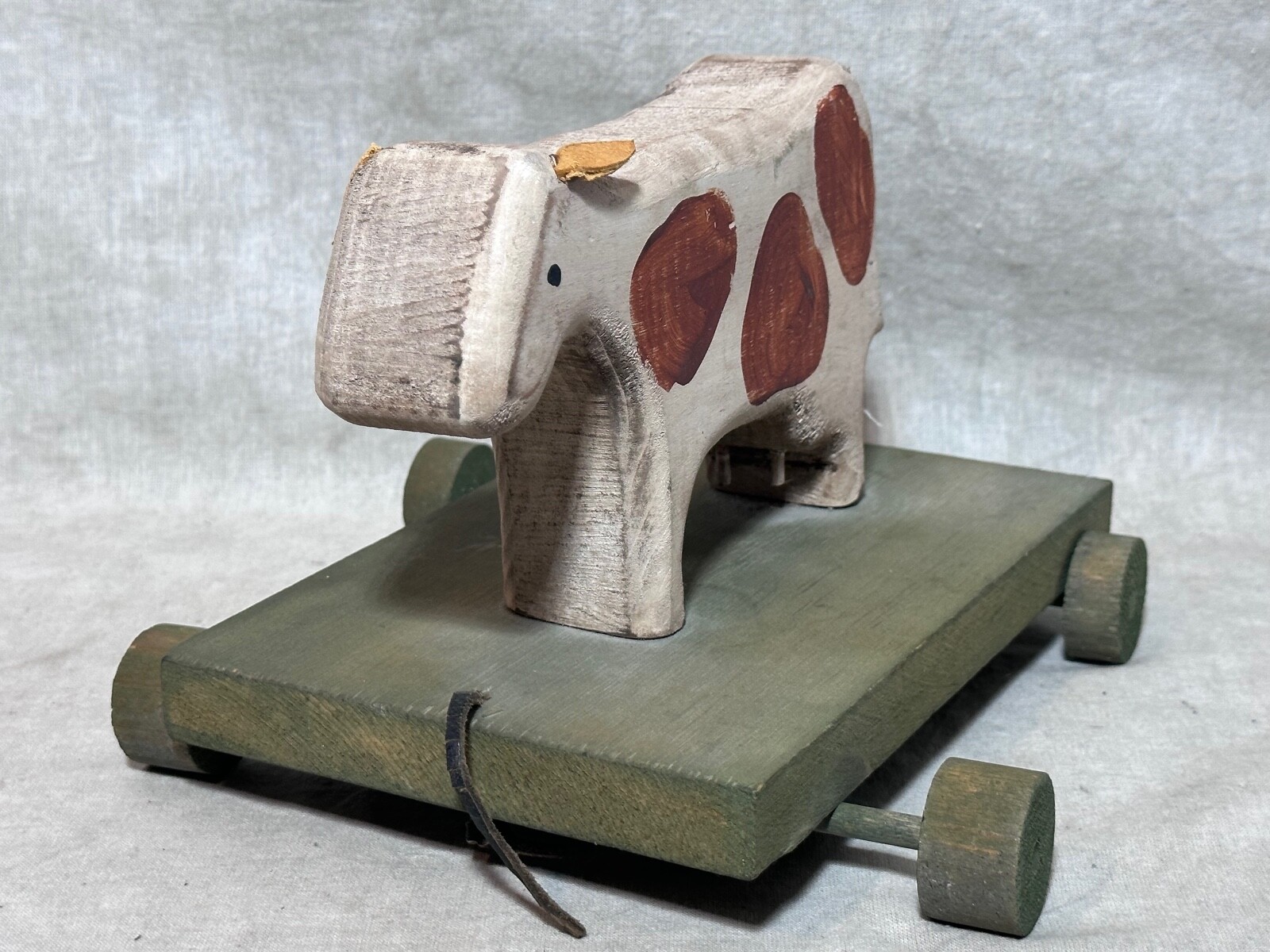 Vintage Antique Wood Wooden Cow Pull Toy Folk Art Americana Leather ...