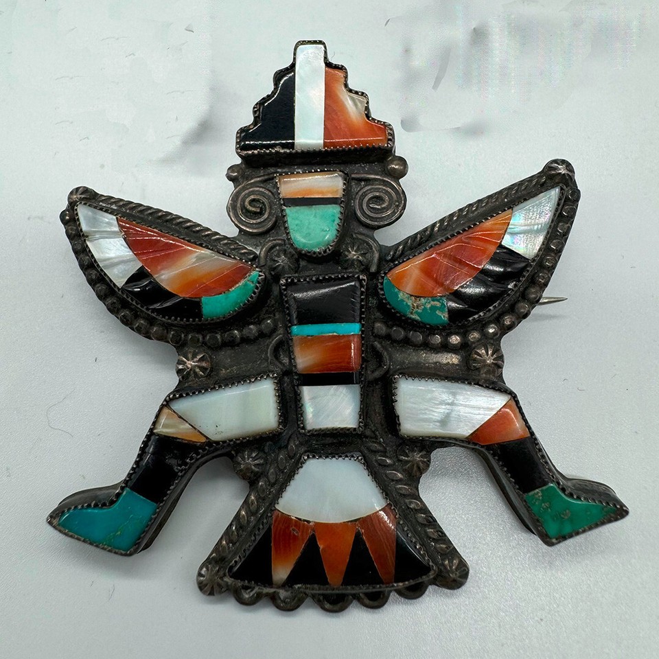 Vintage Silver Zuni Knifewing Brooch with Inlayed Stones | eBay