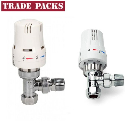 Thermostatic Radiator Valve 15mm x 1/2" Angled White Chrome Rad TRV ...
