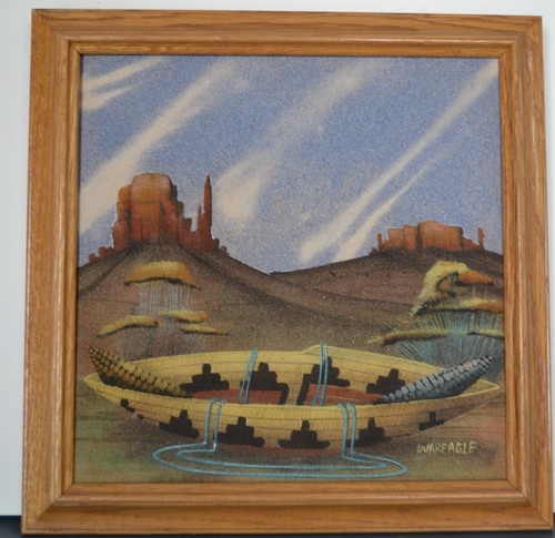 Navajo War Eagle Art Sand Painting "Basket" Signed by HR Harvey Begay ...