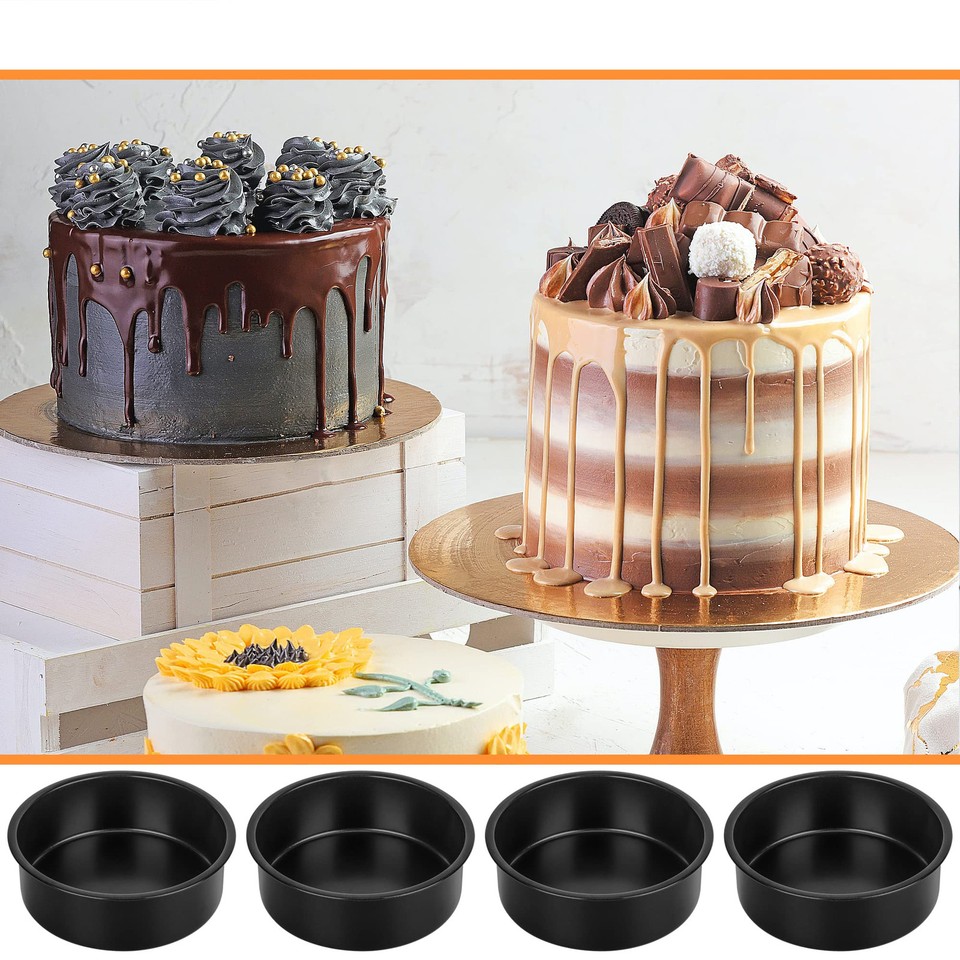 4.5-Inch Cake Pan Set of 4, Durable Nonstick Stainless Steel Baking ...