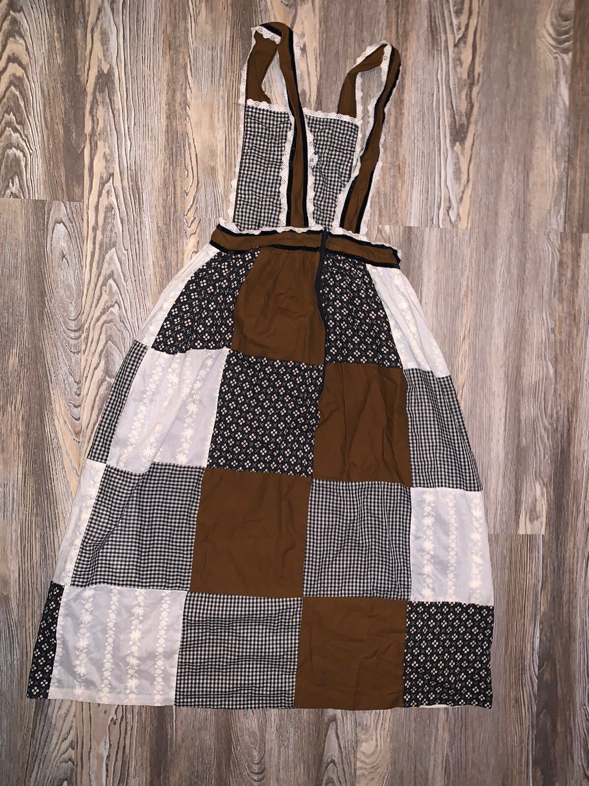 vtg Marianne patchwork Ruffle Zip pinafore apron maxi dress farmcore ...