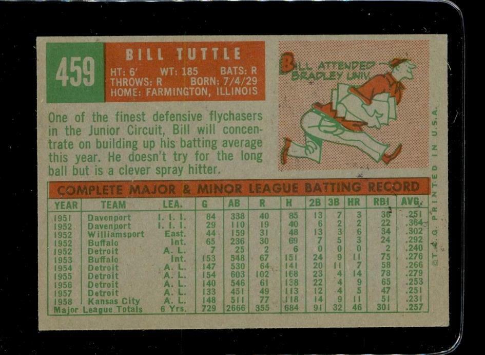 Vintage BASEBALL Card TOPPS 1959 #459 BILL TUTTLE Kansas City A's ...