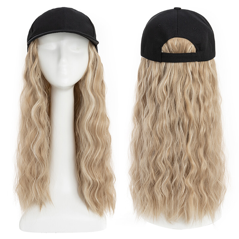 100% Natural Baseball Hat Cap Hair Extensions Real as Human Long Curly ...