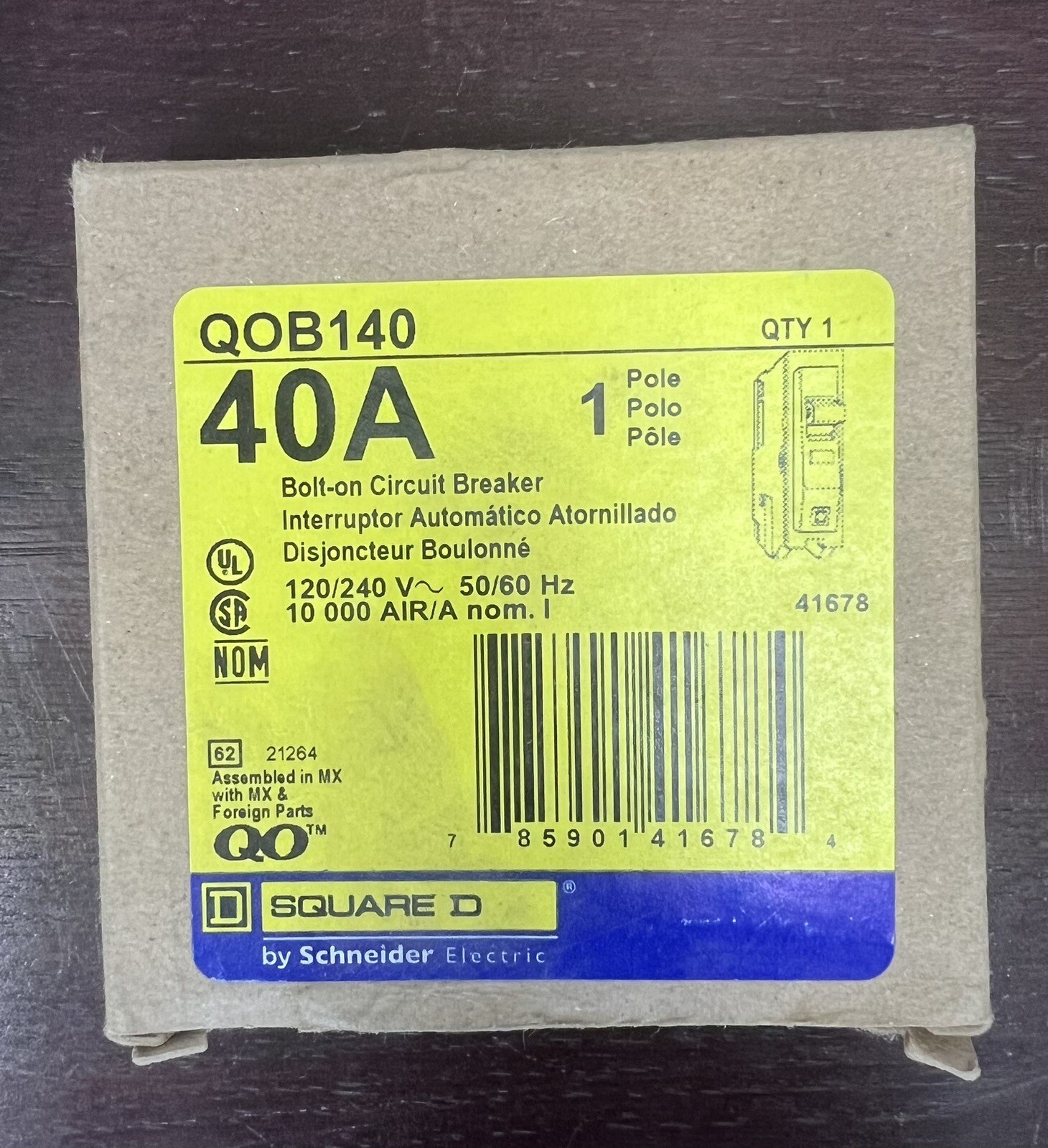 Square D QOB140 Miniature Circuit Breaker - 40 A, 1 Pole, 120/240 VAC ...