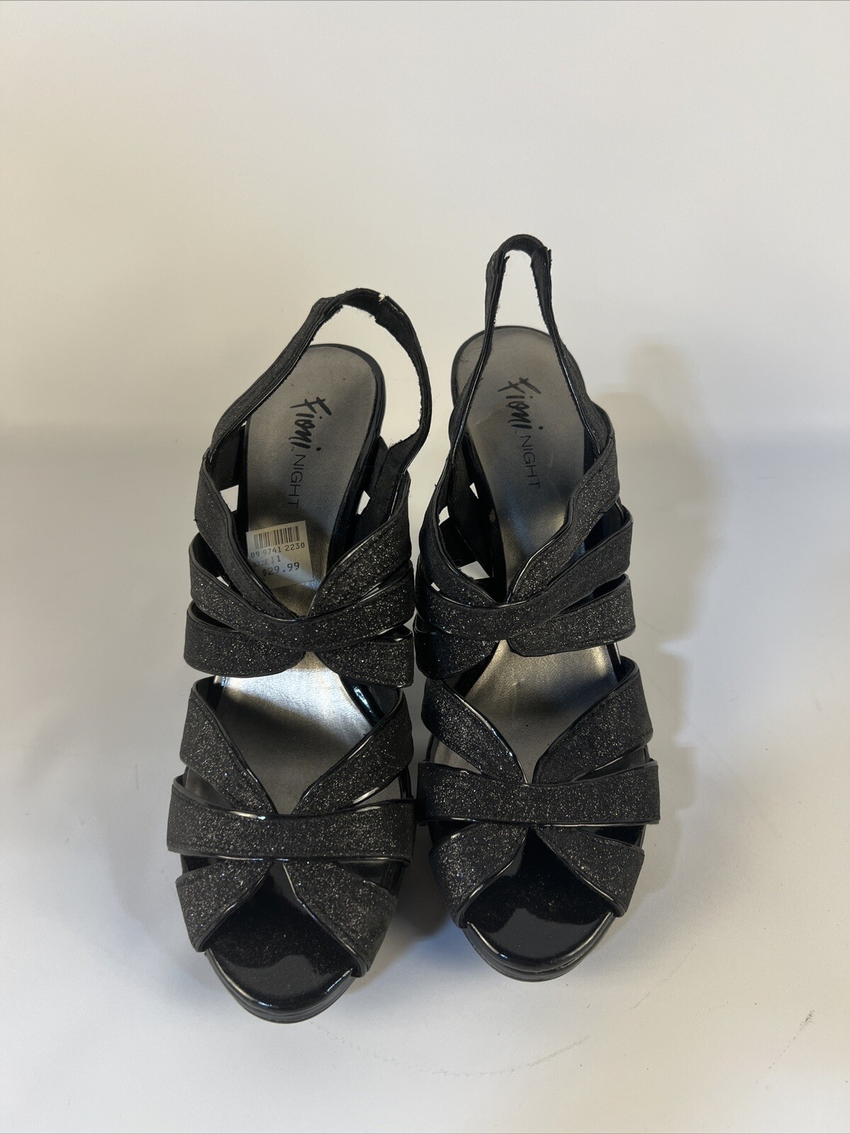 Fioni Night Strappy Black Glittery Heels 4 3/4" High Dressy Evening 11 ...
