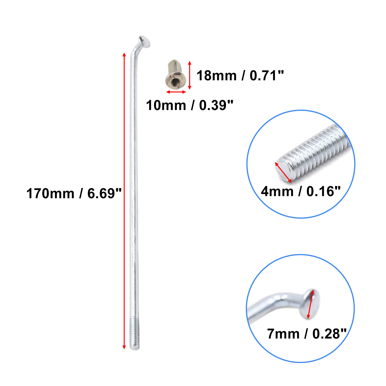 36pcs Silver Tone 4mm Thread Dia 170mm Length Motorcycle Wheel Spokes w ...