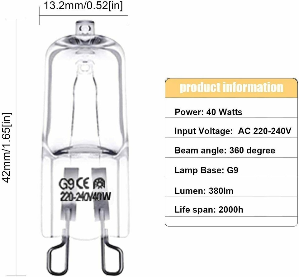 10X G9 Halogen Bulbs 25W 20W 40W 60W Warm White Filament Lamp Replace ...