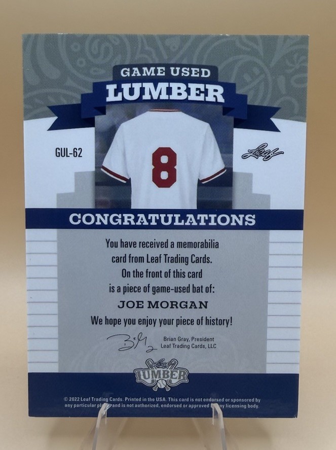 2022 LEAF LUMBER Game Used Lumber JOE MORGAN Cincinnati REDS ESPN #d /4 ...