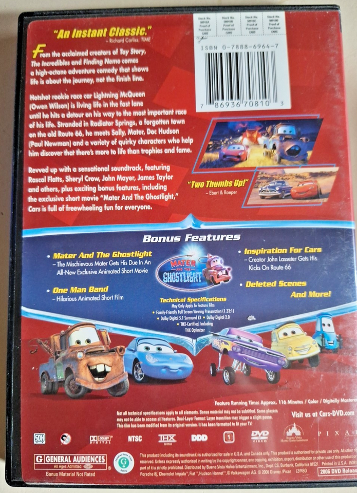 Disney Pixar CARS DVD 2006 Full Screen Family Movie Rated G | eBay