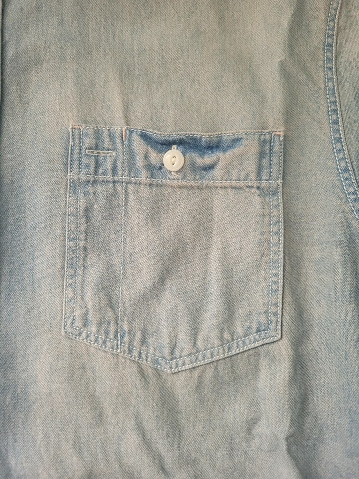 All Saints Long Sleeve Faded Denim Shirt with Cord Collar, in Blue ...