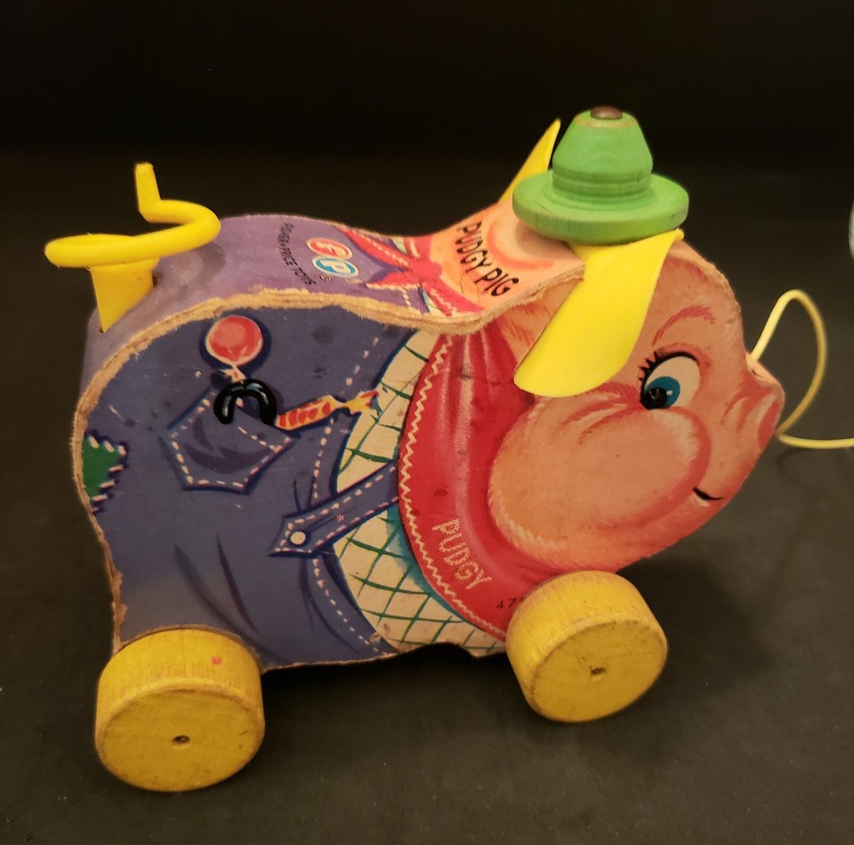 Vintage 1962 Fischer Price "Pudgy Pig" Pull Toy #478 w/string | eBay