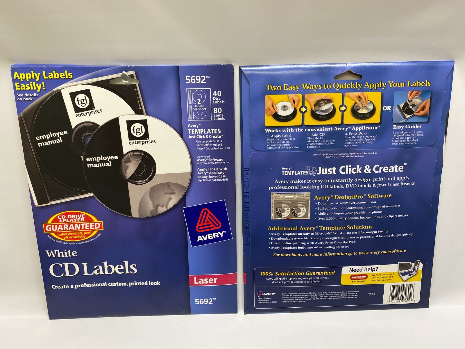 Lot of 2 Avery Laser 5692 White CD Labels 40 Disc Labels / 80 Spine ...