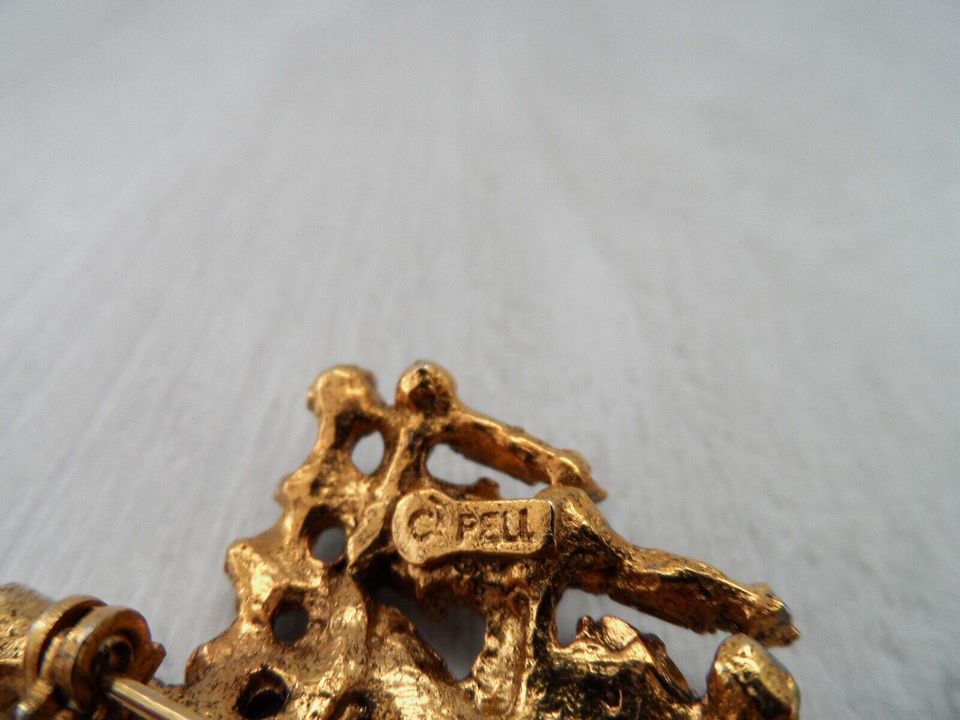 VINTAGE 1960'S SIGNED PELL CHRISTMAS TREE PIN W/RED GREEN & CLEAR ...