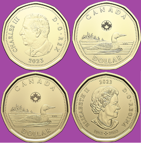 Set 2023 Canada One Dollar Loonie Coins Queen & King Charles III Mint ...