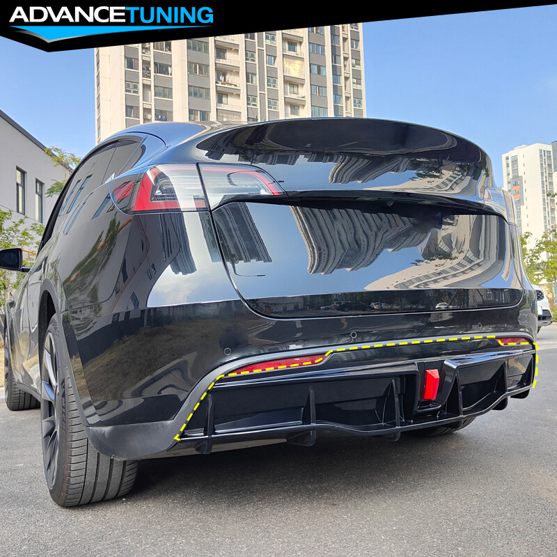 Fits 20-24 Tesla Model Y 4DR Rear Bumper Diffuser Lip W/ LED Light ...