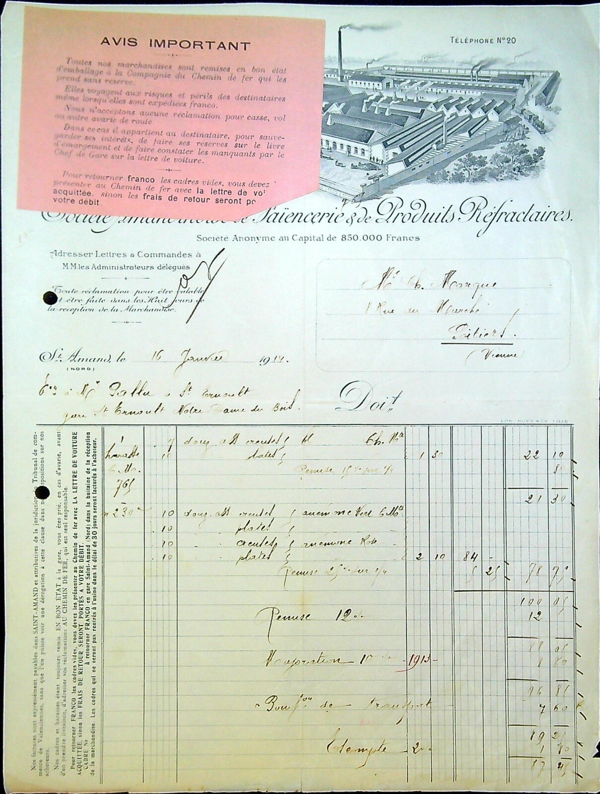 Antique Invoice Company Amandinoise Of Faïencerie & Products | eBay