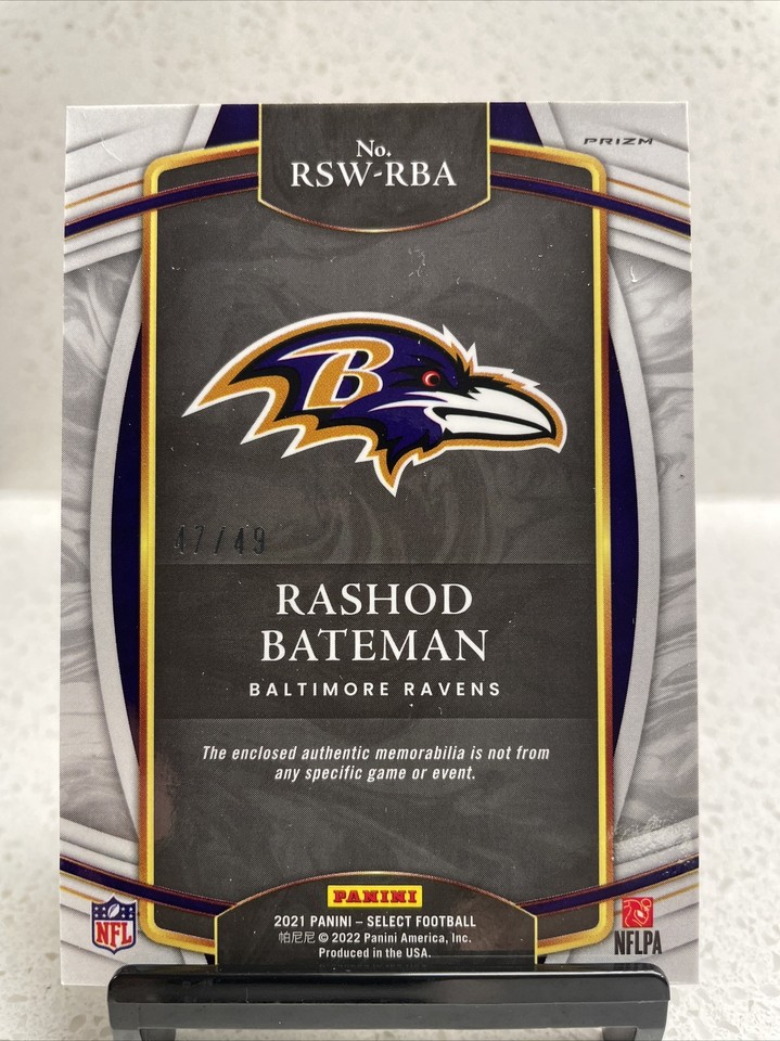 2021 Panini Select RASHOD BATEMAN #RSW-RBA Patch /49 RC Rookie RAVENS ...
