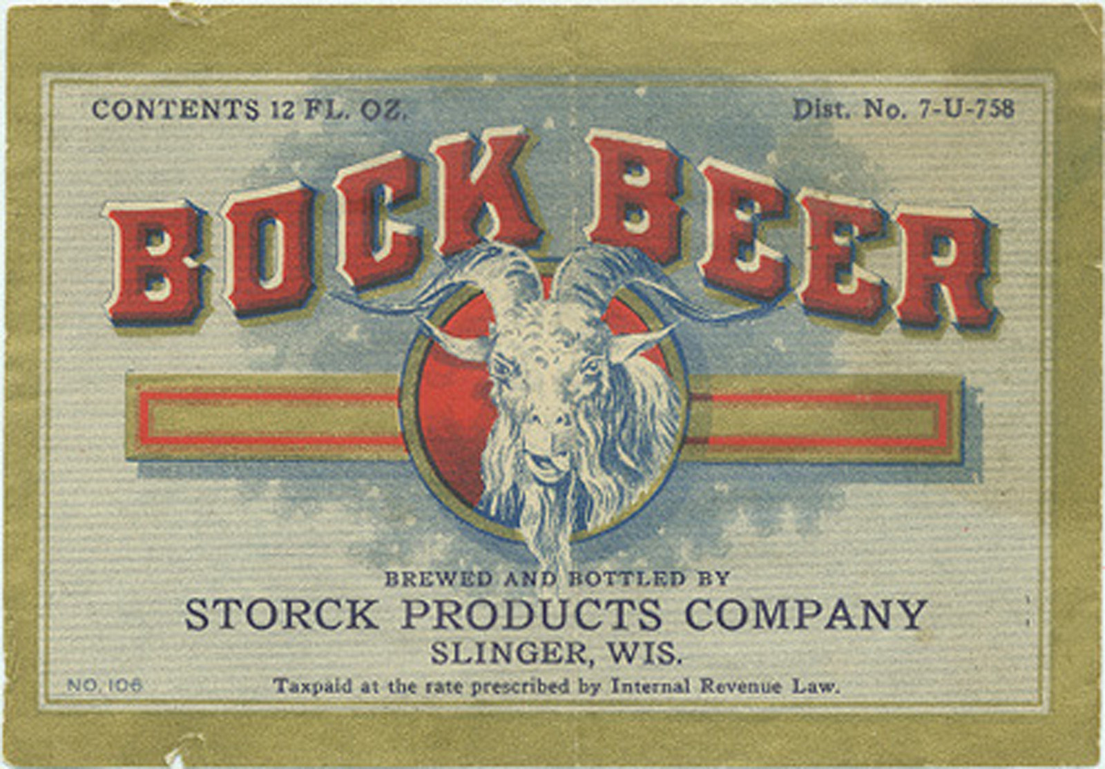 STORCK BREWING BOCK BEER LABEL T SHIRT SLINGER WISCONSIN SMALL ...