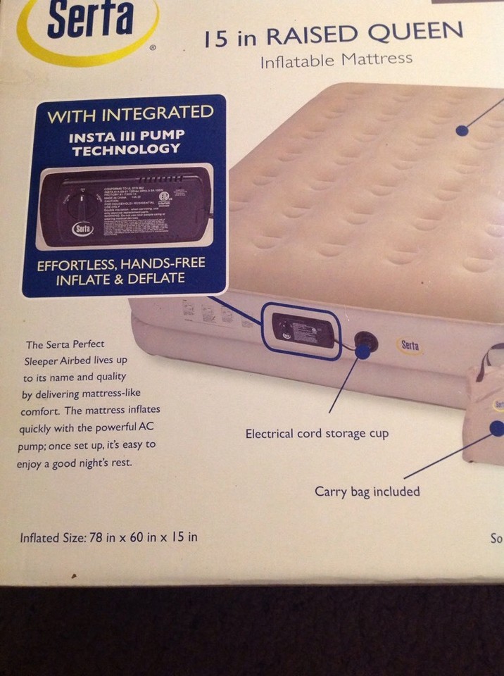 NIB Serta 15" Raised Queen Inflatable Mattress With Integrated Pump ...