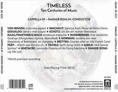CAPPELLA SF/RAGNAR BOHLIN TIMELESS: TEN CENTURIES OF MUSIC NEW CD ...